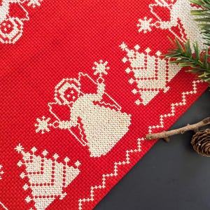Danish Handmade Red Table Runner With Christmas Angels and Trees. Cross ...