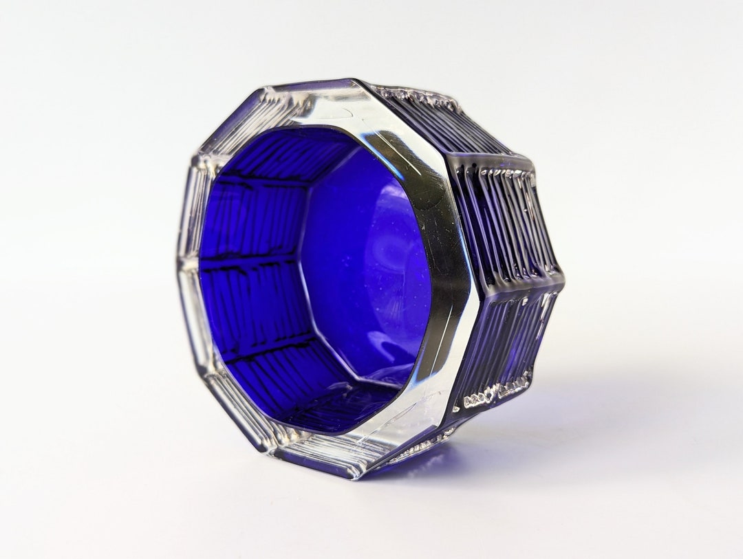 1970s Thick Glass Bowl - Layered Blue & Clear Bowl / Ashtray. Decagon ...