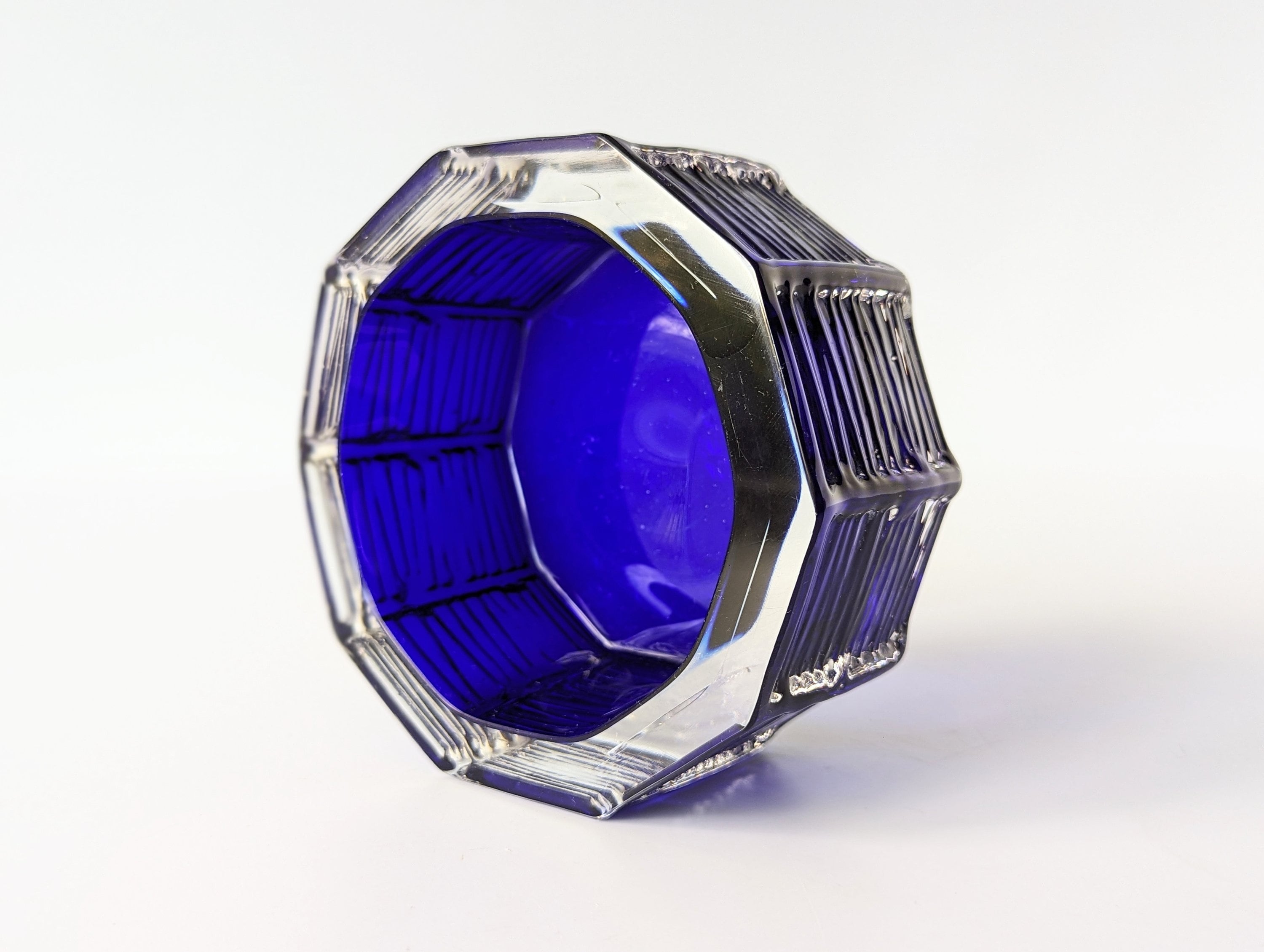 1970s Thick Glass Bowl - Layered Blue & Clear Bowl / Ashtray. Decagon ...