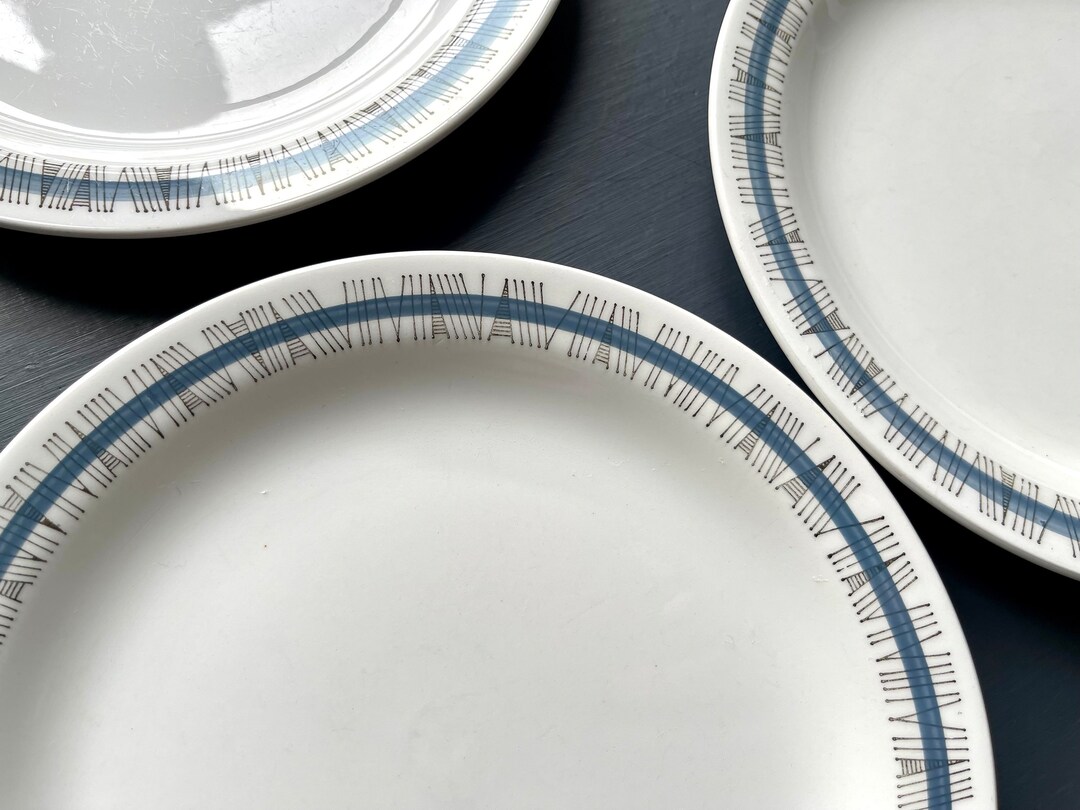 4 Rörstrand TROJA Lunch Plates, Set of 4. Handpainted Blue Line ...