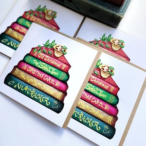 Christmas Book Stack Cards the Classics Collection Set of 4 Blank ...