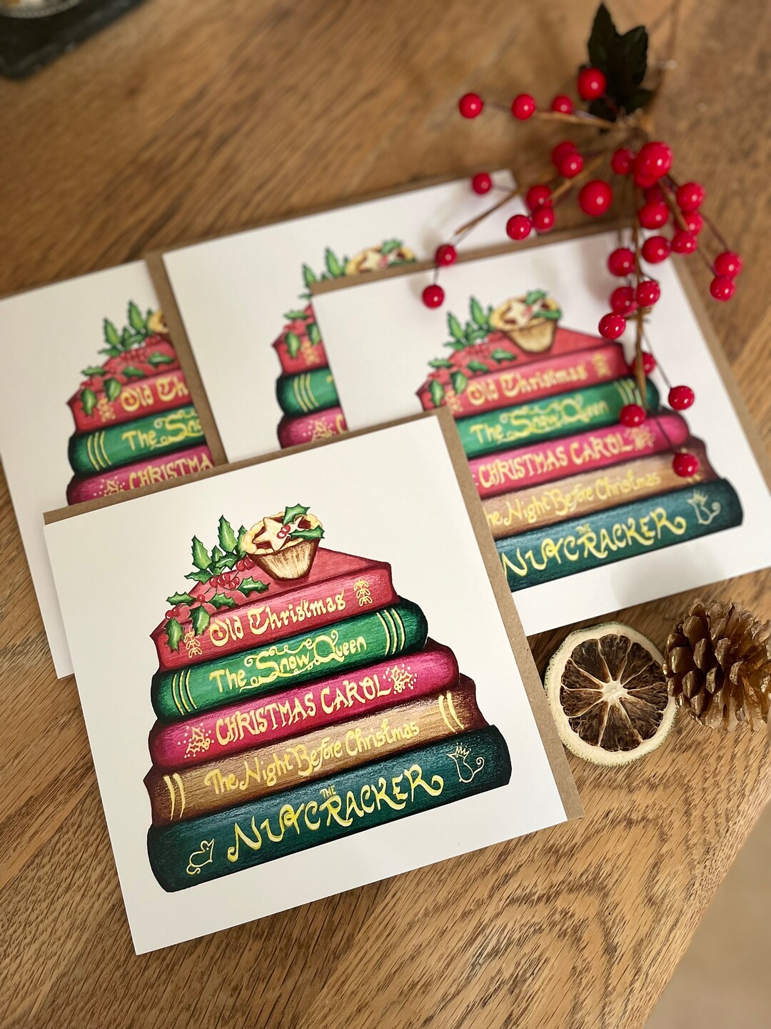 Christmas Book Stack Cards the Classics Collection Set of 4 Blank ...