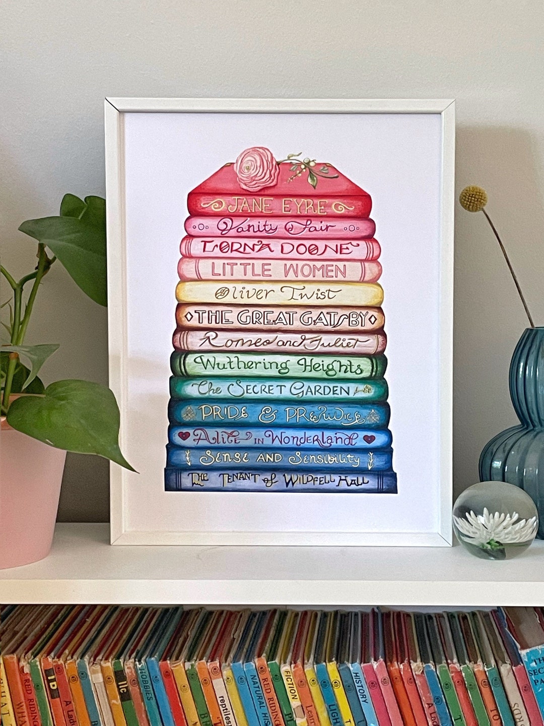 Rainbow Book Stack Art Print | Ready to Send | Gift | Birthday ...
