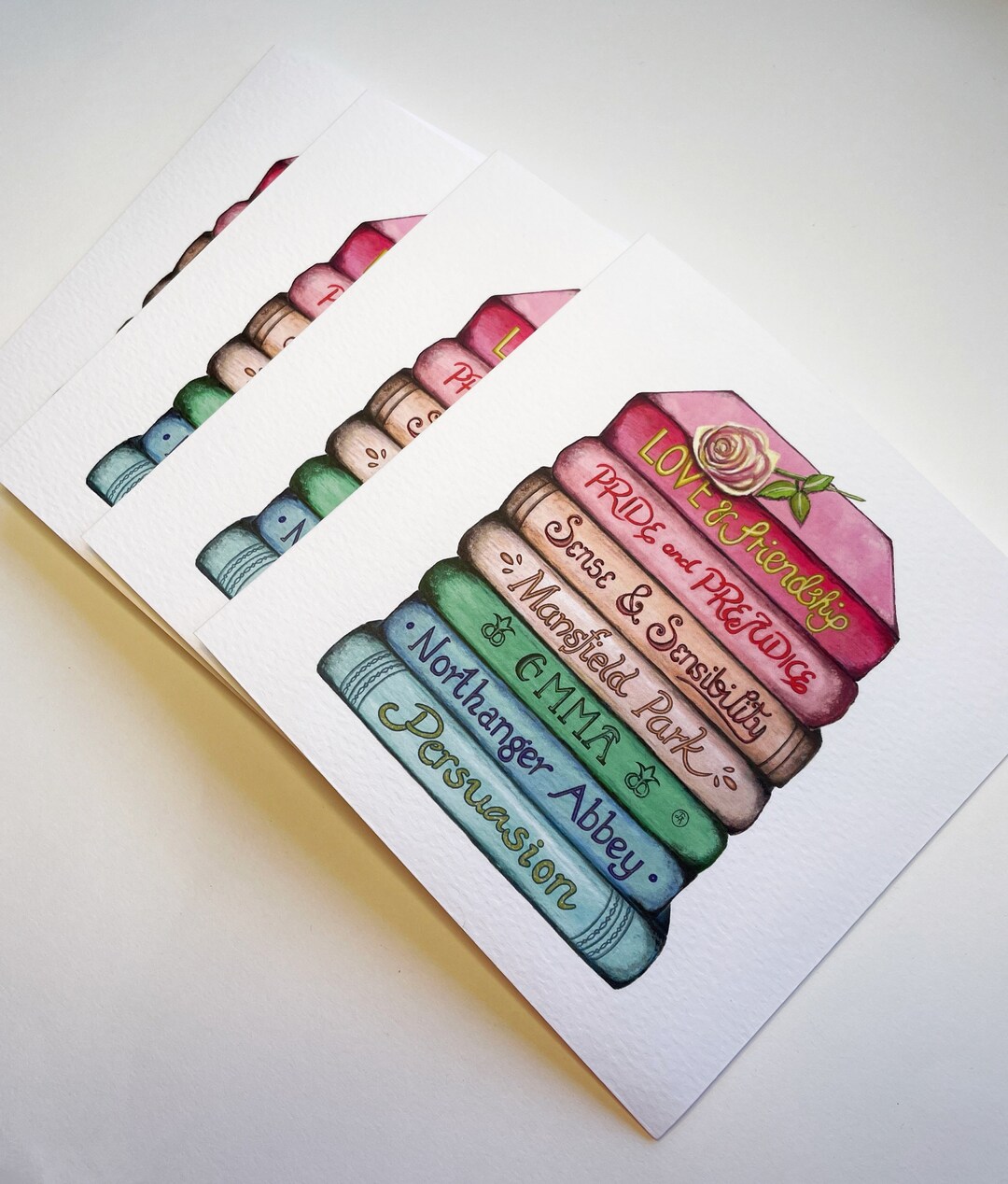 Jane Austen Cards Book Stack Any Occasion Set of 4 Cards Birthday Thank ...