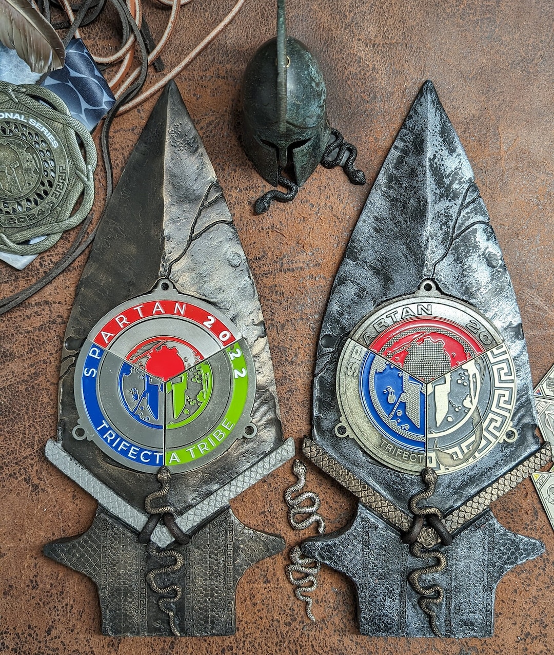 Spartan Race Spear 2024 SNAKE DESIGN Spartan Trifecta Medal Display ...