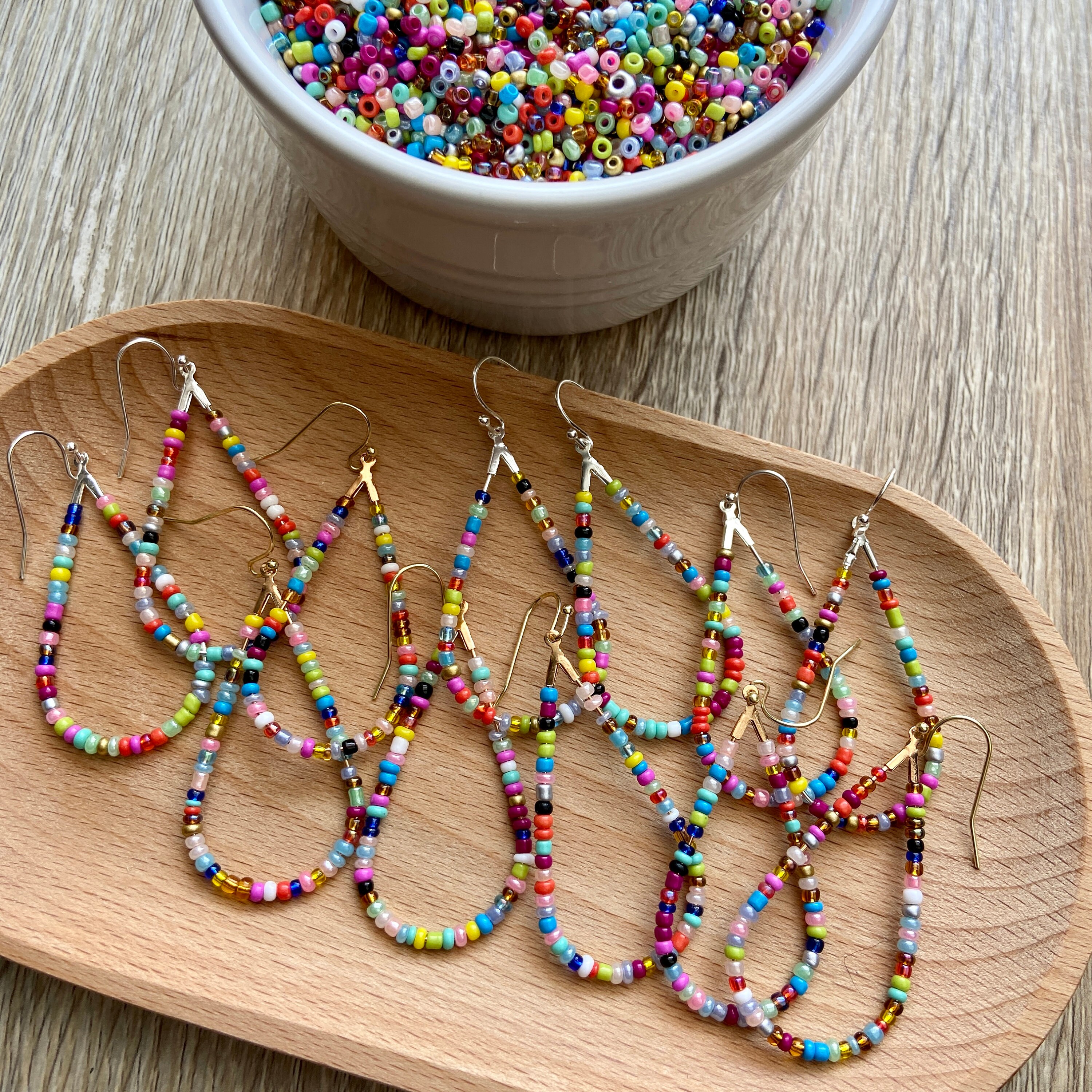 Teardrop Beaded Dangle Earrings / Multicolor Earring / Seed Bead ...