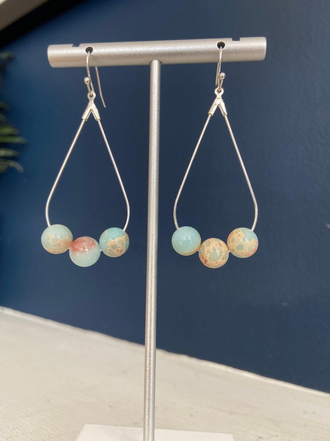 Beaded Earrings / Beaded Dangle Earring / Light Blue Jasper / Gift Box ...
