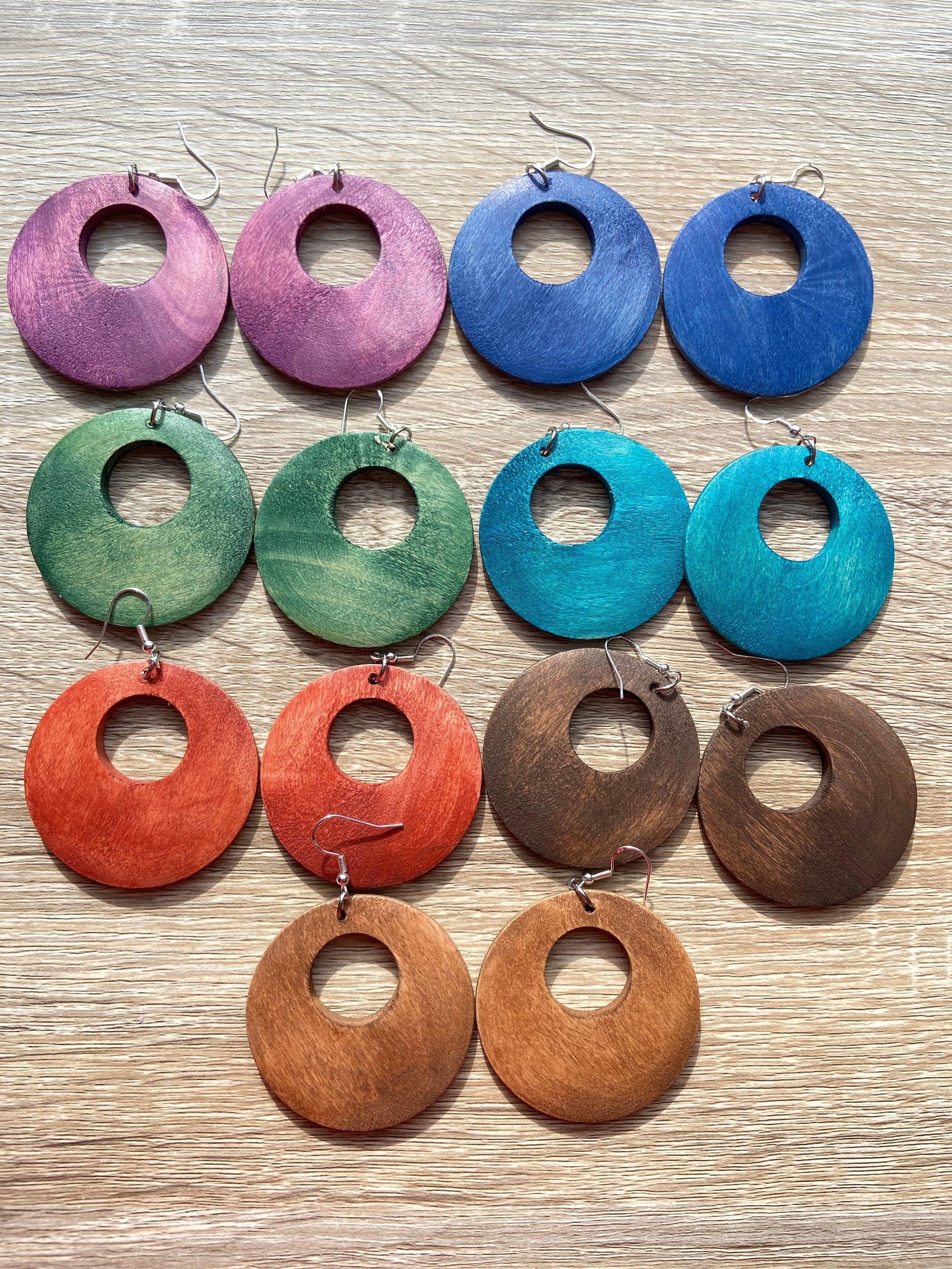 Wooden Earrings / 3 Sizes / Colorful Wood Earrings / Hypoallergenic ...