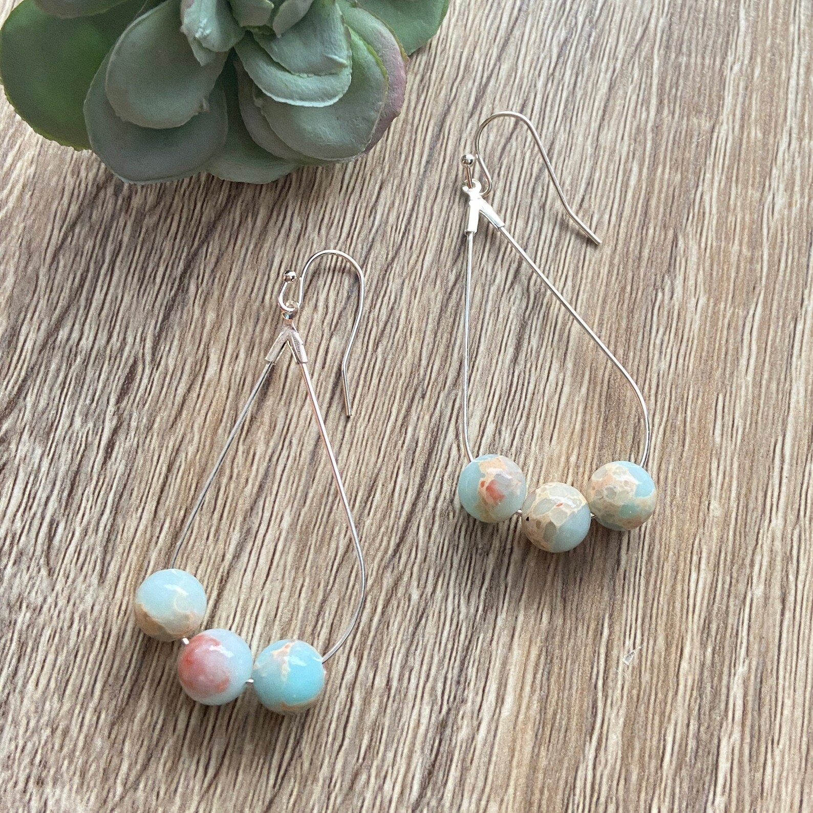 Beaded Earrings / Beaded Dangle Earring / Light Blue Jasper / Gift Box ...