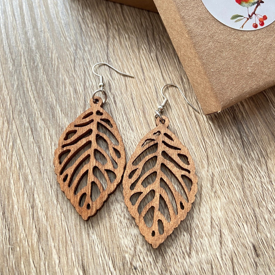 Wooden Leaf Earrings Free Shipping Hypoallergenic Etsy De
