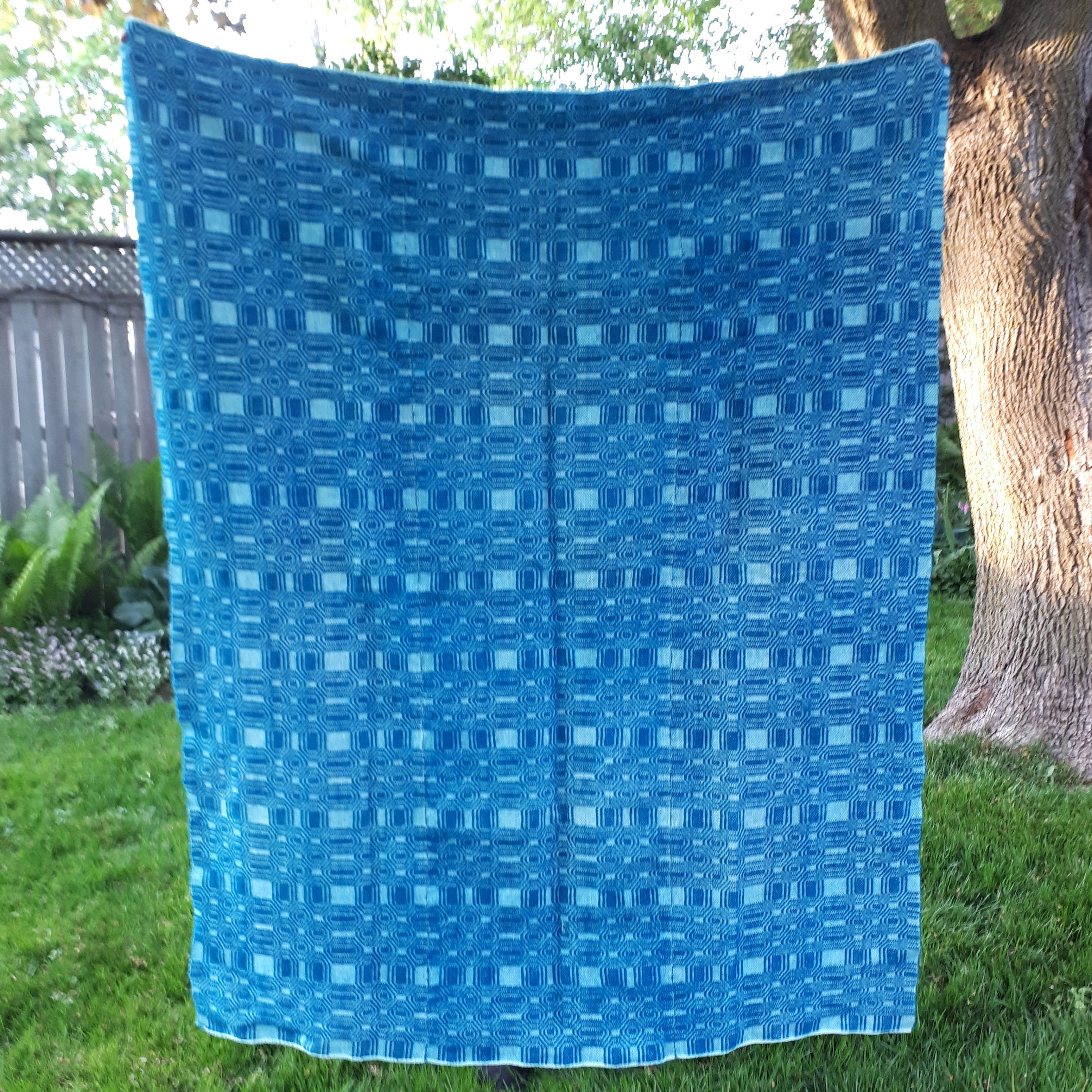 Antique Blue Overshot Coverlet Triple Panel Hand Woven - Etsy