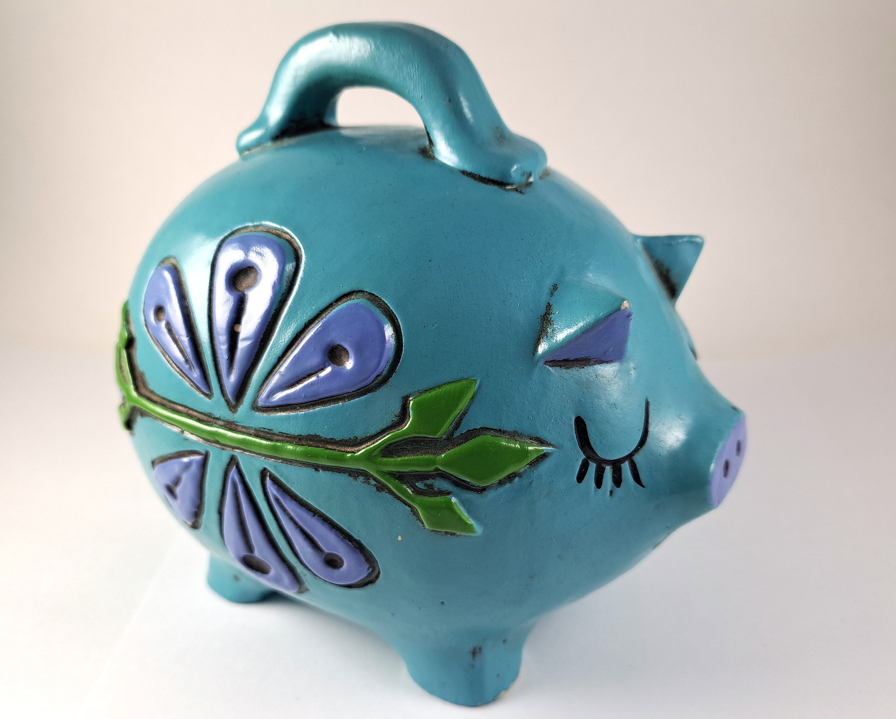 Vintage Pig Coin Bank, Pride Creation, Mid Century, Paper Mache, Blue ...