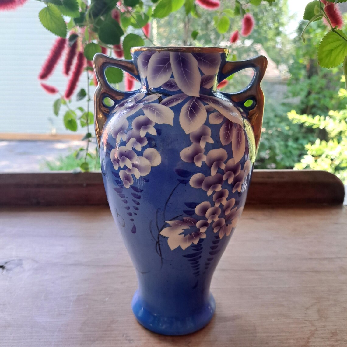 Antique Royal Nippon Nishiki Vase, Purple Wisteria, Double Handled ...