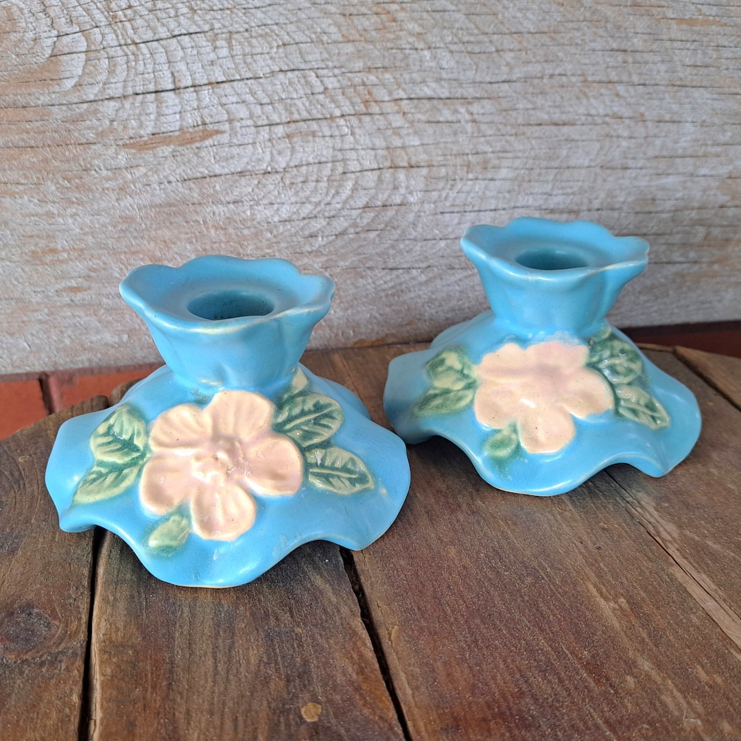 Weller Blue Candlestick Pair, Vintage Art Pottery, Candle Holders - Etsy