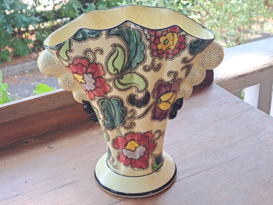 Antique Art Deco Vase, Tuscan Decoro, Floral Vase, Art Pottery, Fan ...