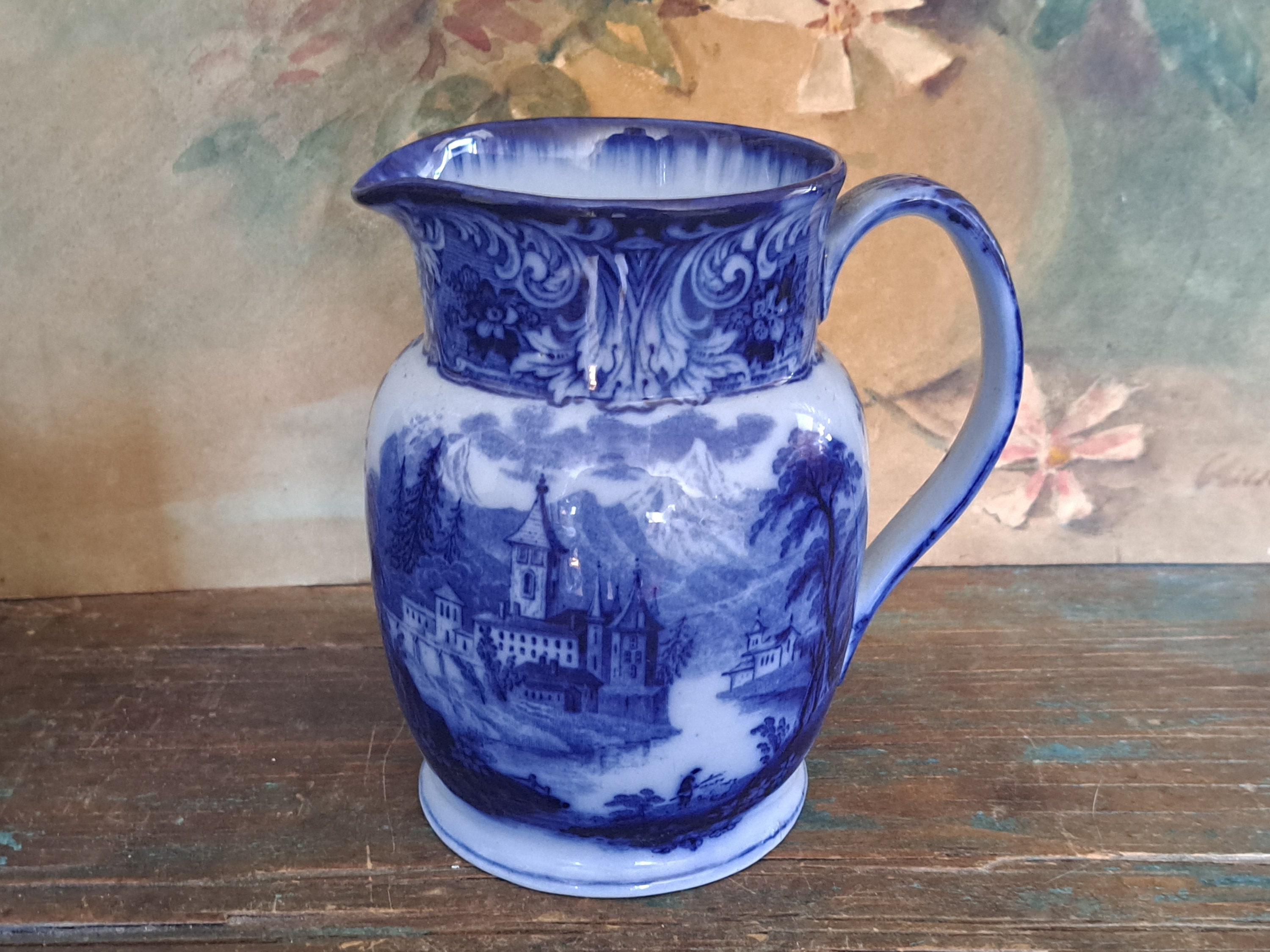 Antique Royal Doulton Flow Blue Pitcher, Burslem England, Geneva ...