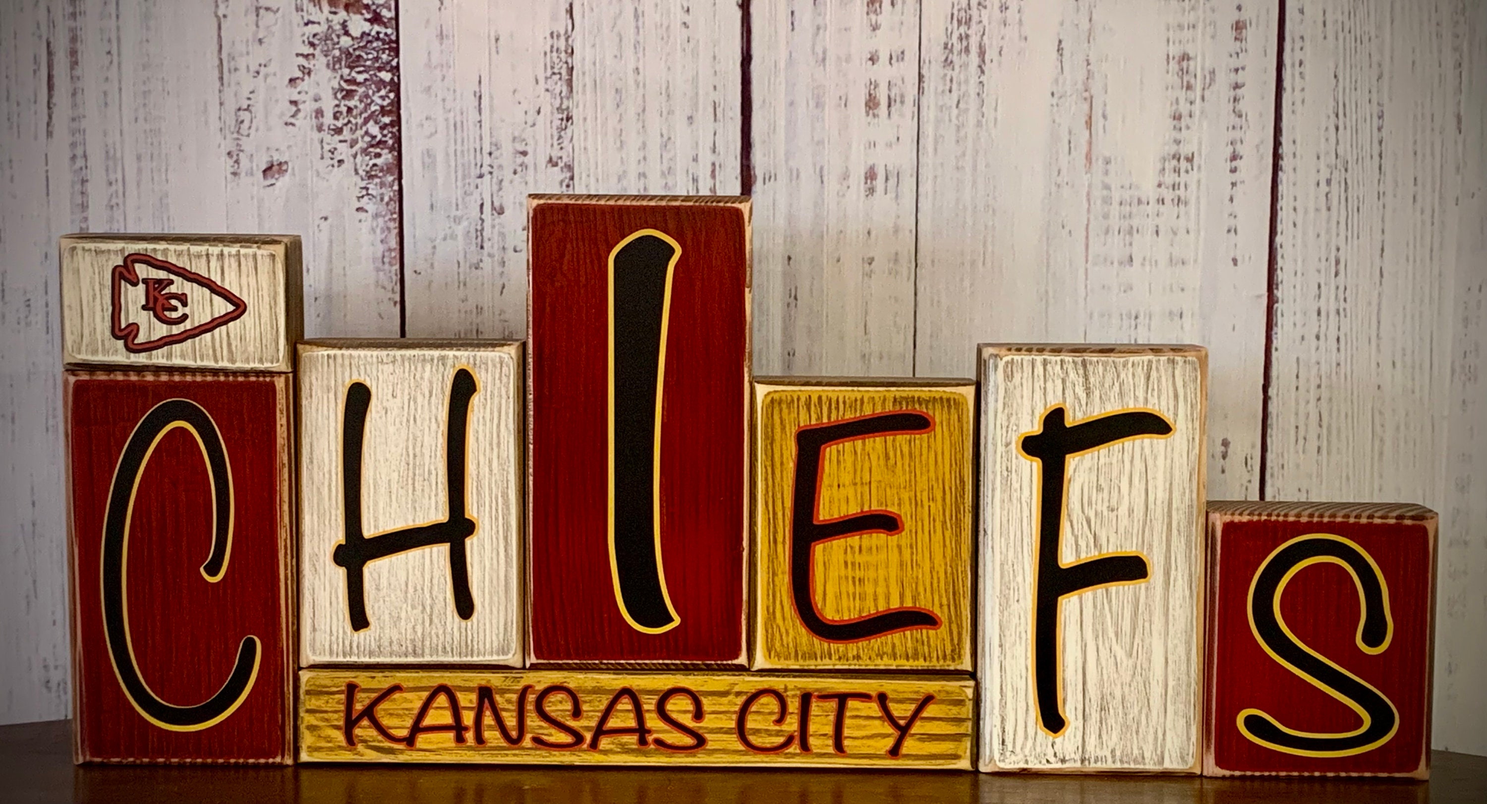 KC Chiefs Wood Block Set 22x9x1.5shelf Sitter Block Sign/football ...