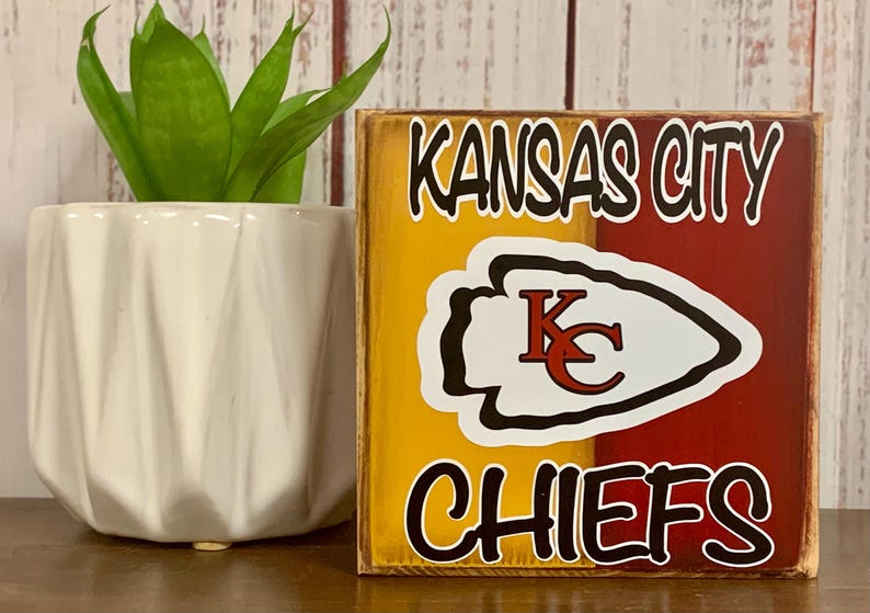 Kansas City Chiefs Square Wood Sign- 4 1/2” X 4 1/2” X3/4” Shelf-sitter ...