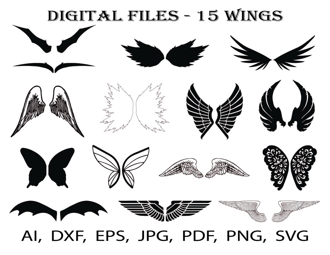 Wings Bundle B- Svg / Dxf / Eps / Jpg / Pdf / Png / Ai - Etsy