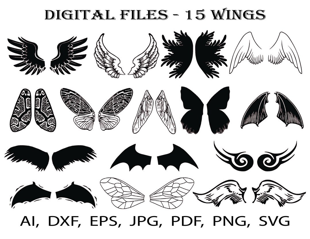 Wings Bundle C- Svg / Dxf / Eps / Jpg / Pdf / Png / Ai - Etsy