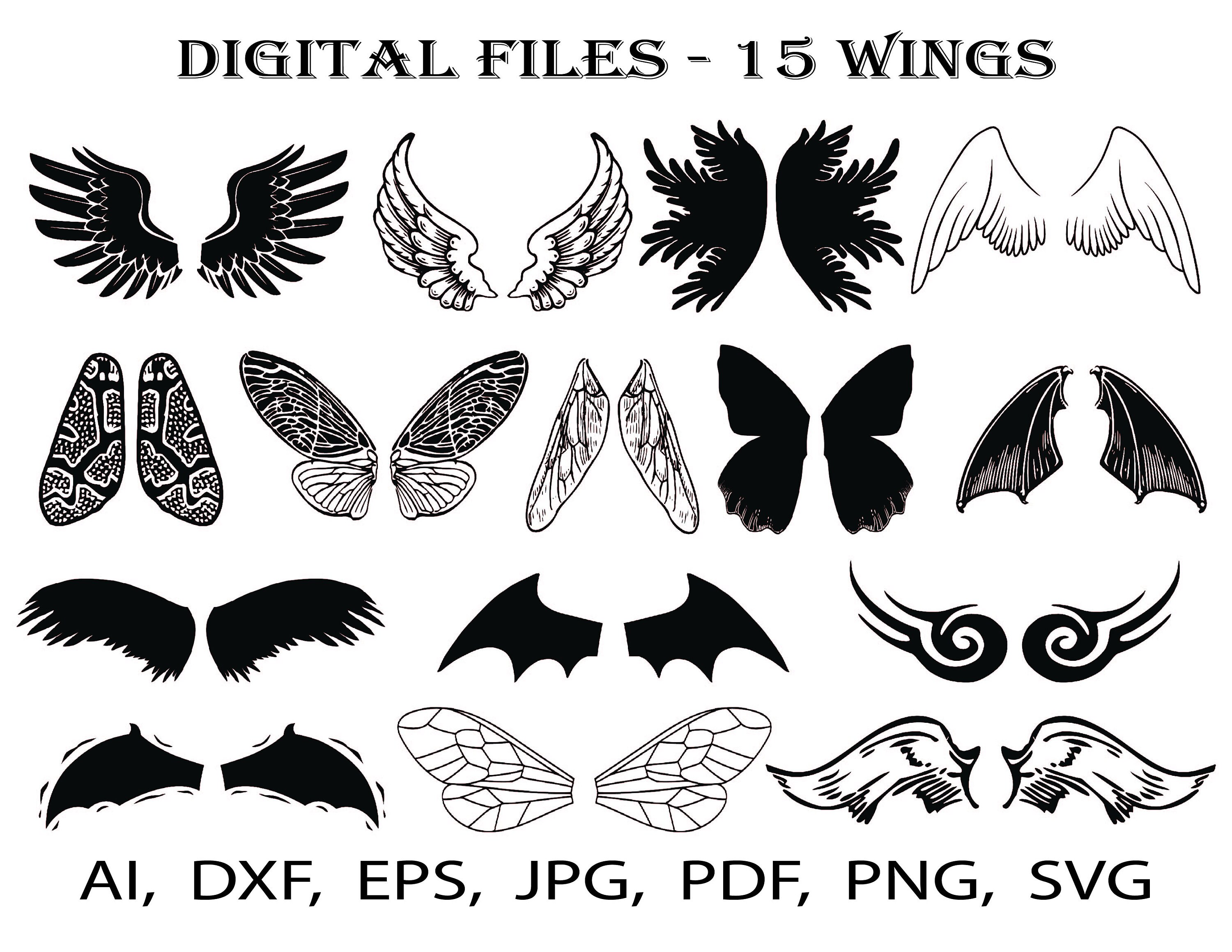 Wings Bundle C Svg / Dxf / Eps / Jpg / Pdf / Png / Ai - Etsy