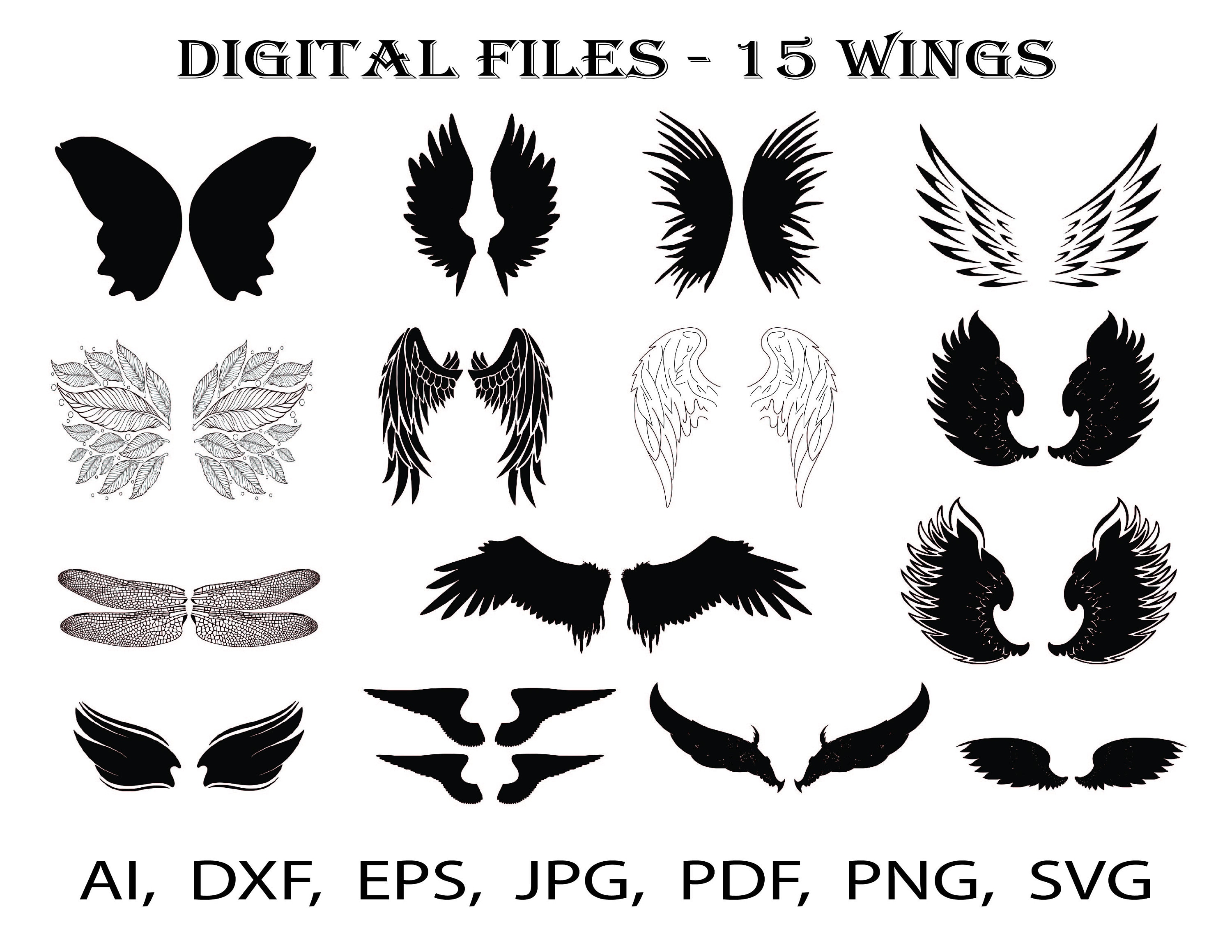 Wings Bundle A- Svg / Dxf / Eps / Jpg / Pdf / Png / Ai - Etsy