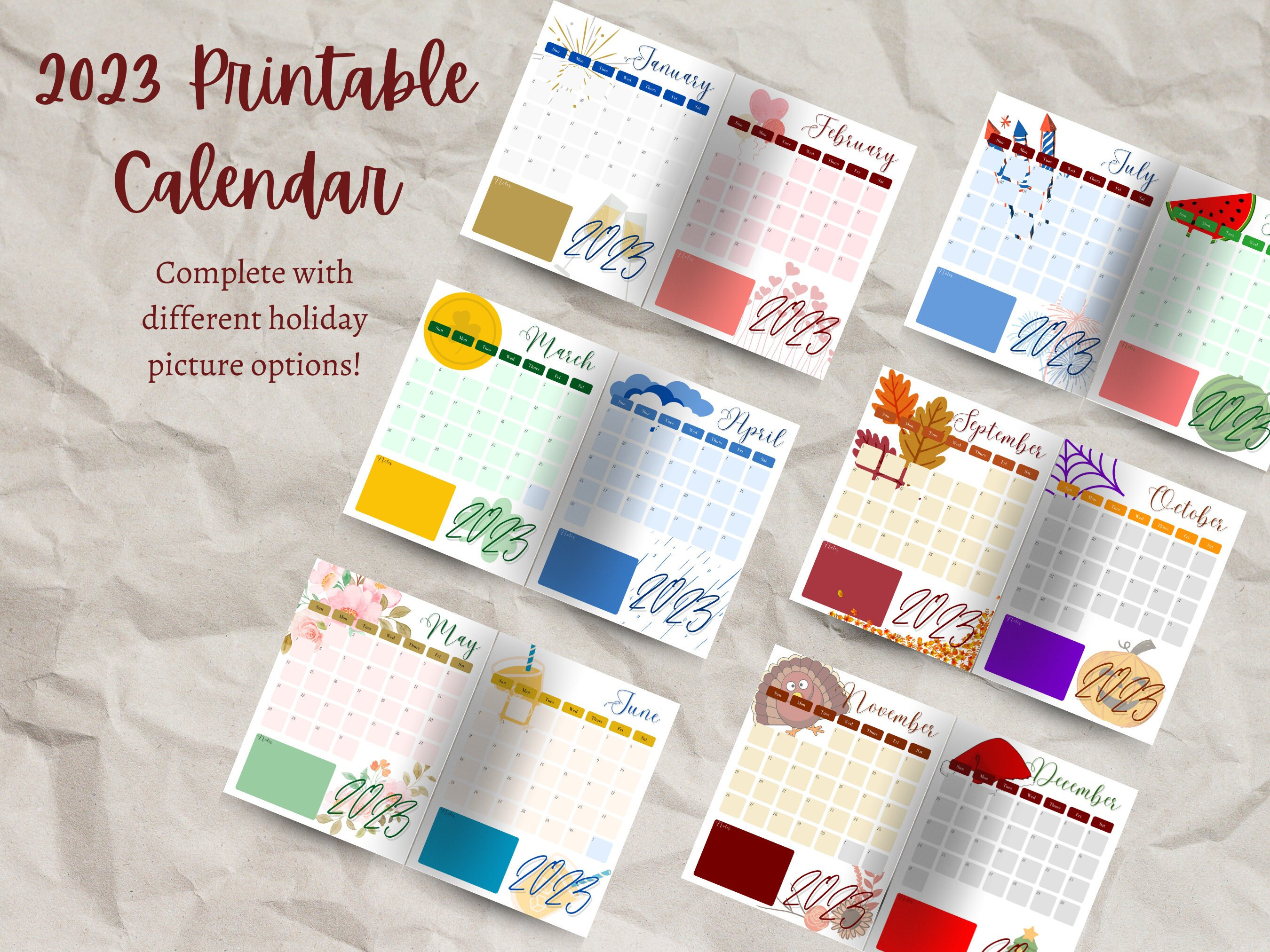 Colorful 2023 Printable Calendar Digital Download - Etsy