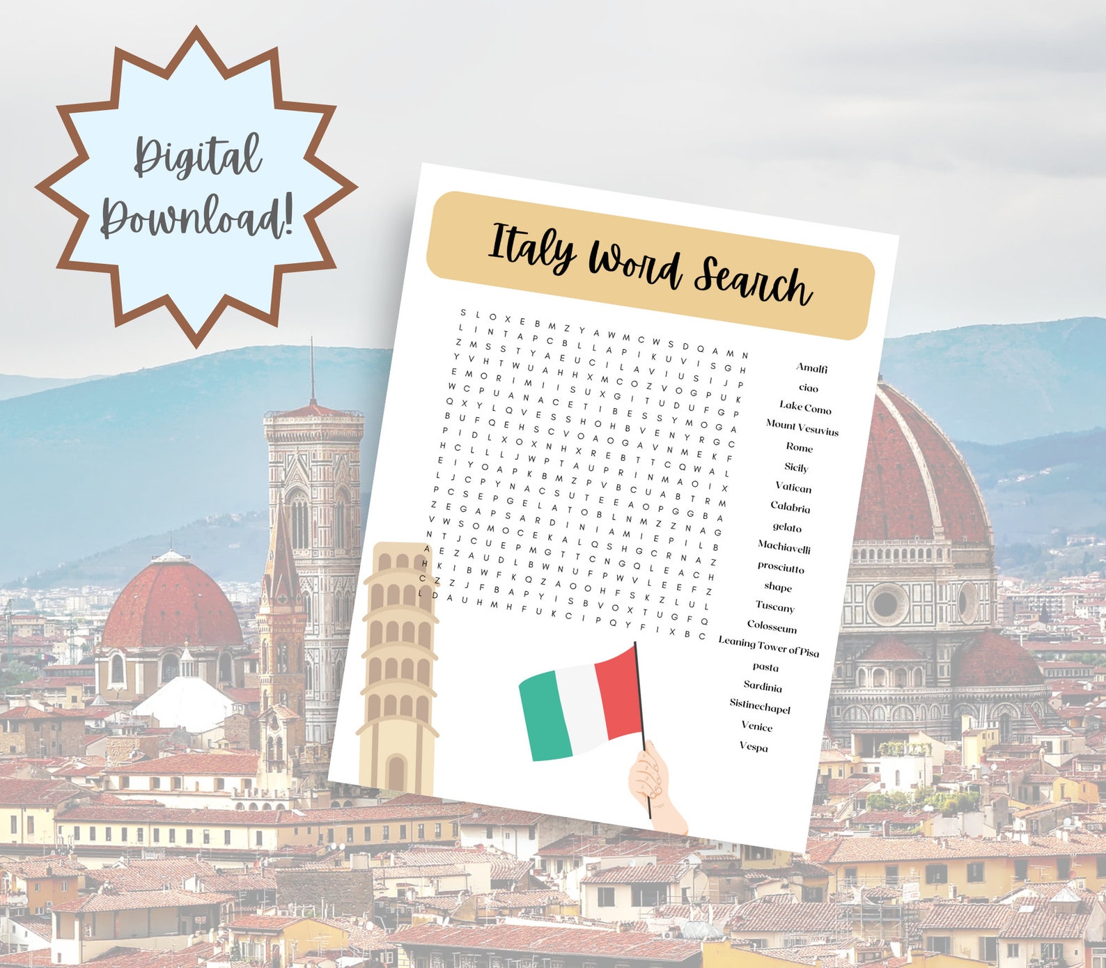 Italy Word Search | Digital Download - Etsy
