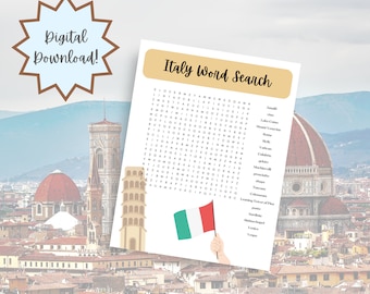 Printable Italy Word Search. Word Search for Italy Party, Travel, Trip ...