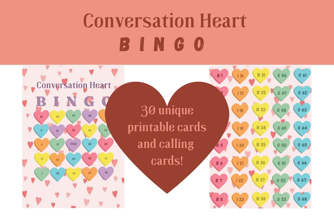 Conversation Heart Valentine's Day Unique Bingo Cards | Digital ...