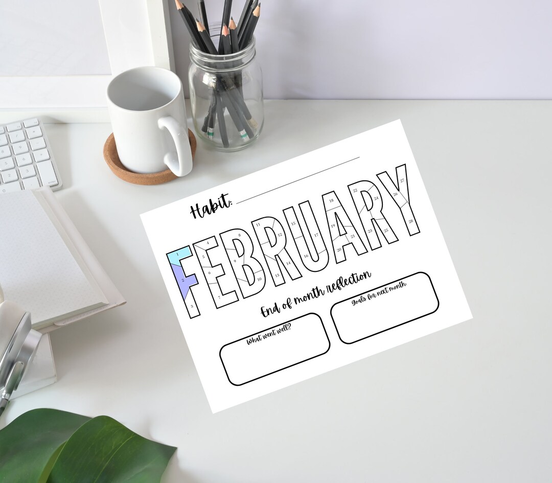 February Habit Tracker Coloring Sheet | Digital Download - Etsy
