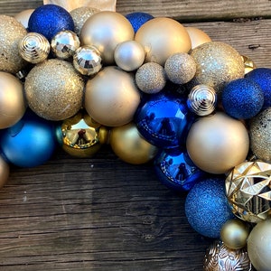 Christmas Ornament Wreath W/jingle Bells, 21 Gorgeous Blue and Gold ...