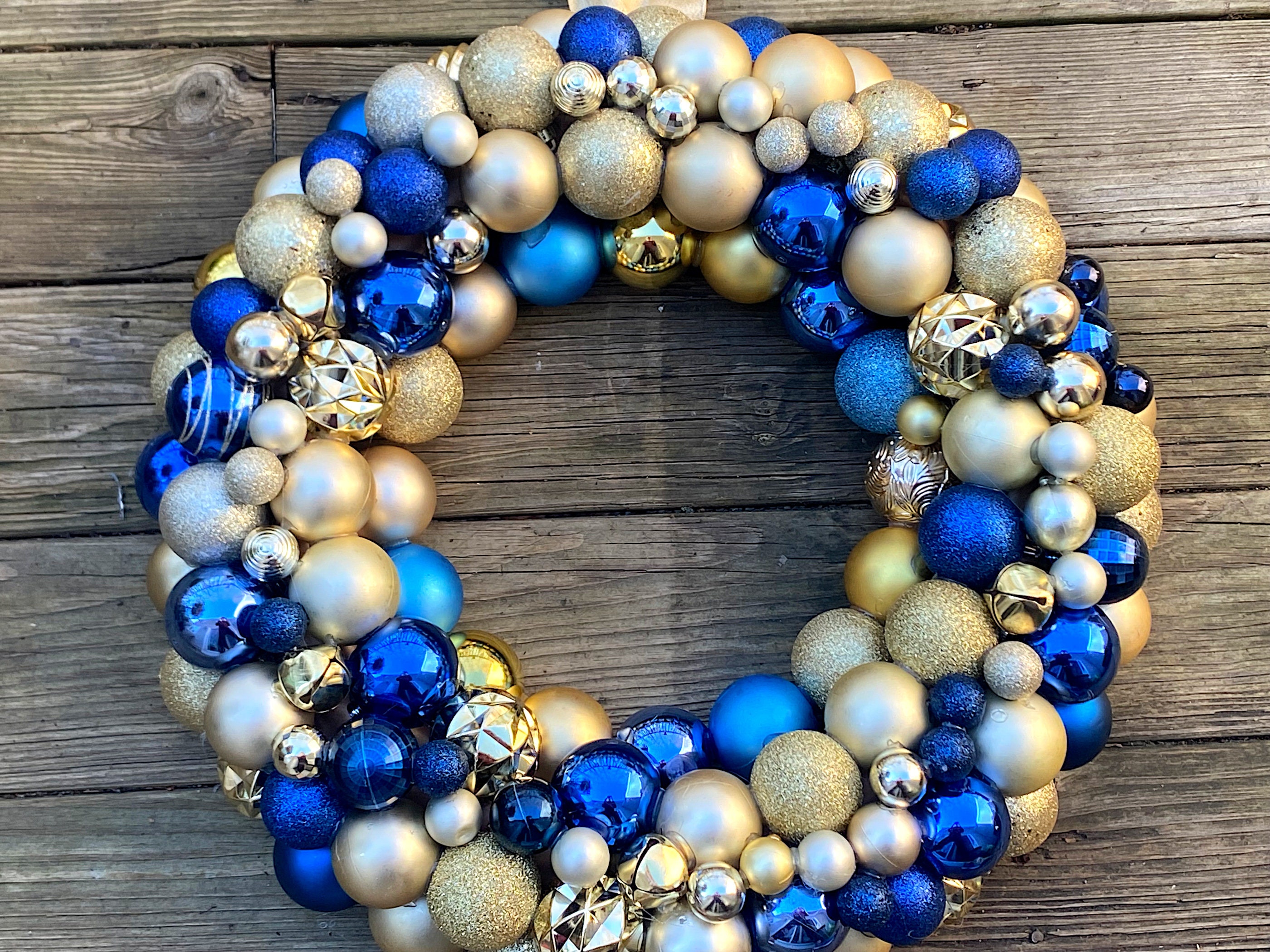 Christmas Ornament Wreath W/jingle Bells, 21 Gorgeous Blue and Gold ...