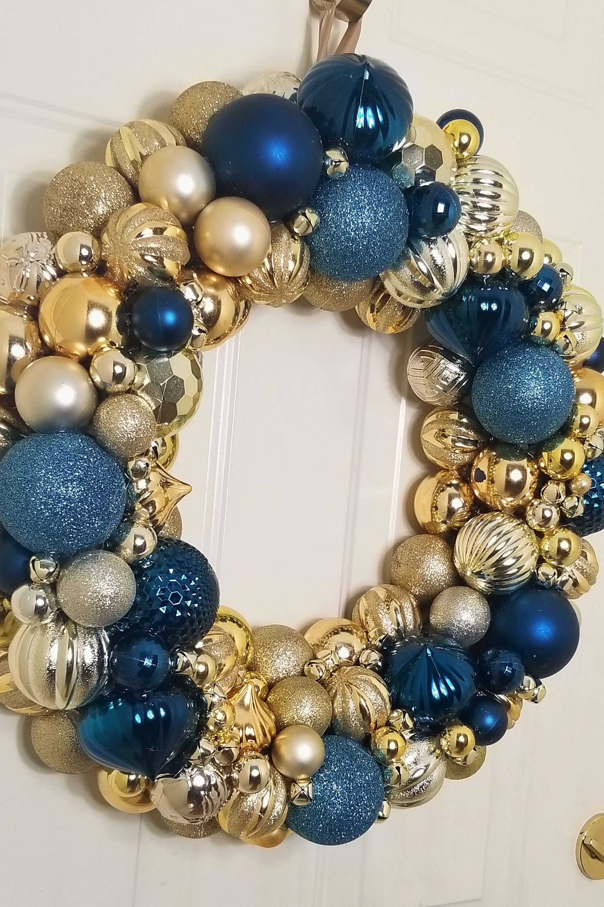 Christmas Ornament Wreath W/jingle Bells, 21 Gorgeous Blue and Gold ...