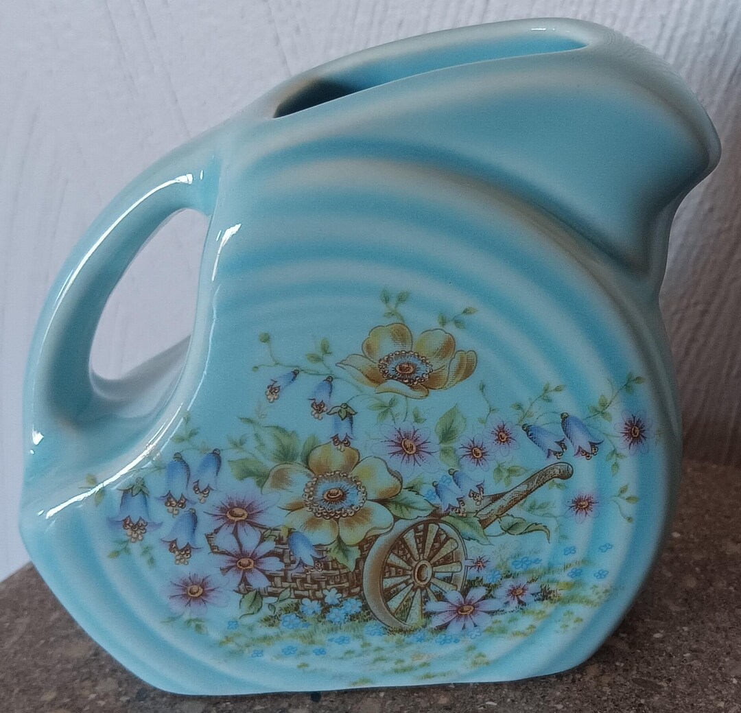 Fiesta Mini Disc Pitcher - Sky Blue W/ Wheelbarrow & Flowers - HLC USA ...