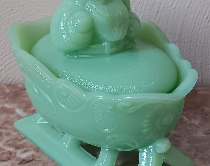 Santa on Sleigh Candy Dish - Christmas Holiday - Jade Jadeite Green ...