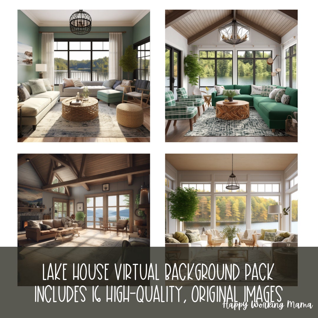 16 LAKE HOUSE Living Room Images for Virtual Background, Pack of 16 ...