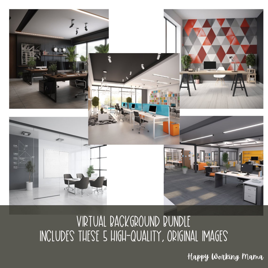 5 Office Virtual Background Images BUNDLE 5 Original Work Backgrounds ...
