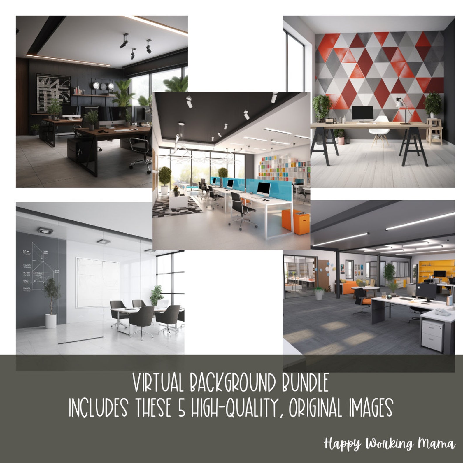 5 Office Virtual Background Images BUNDLE 5 Original Work Backgrounds ...