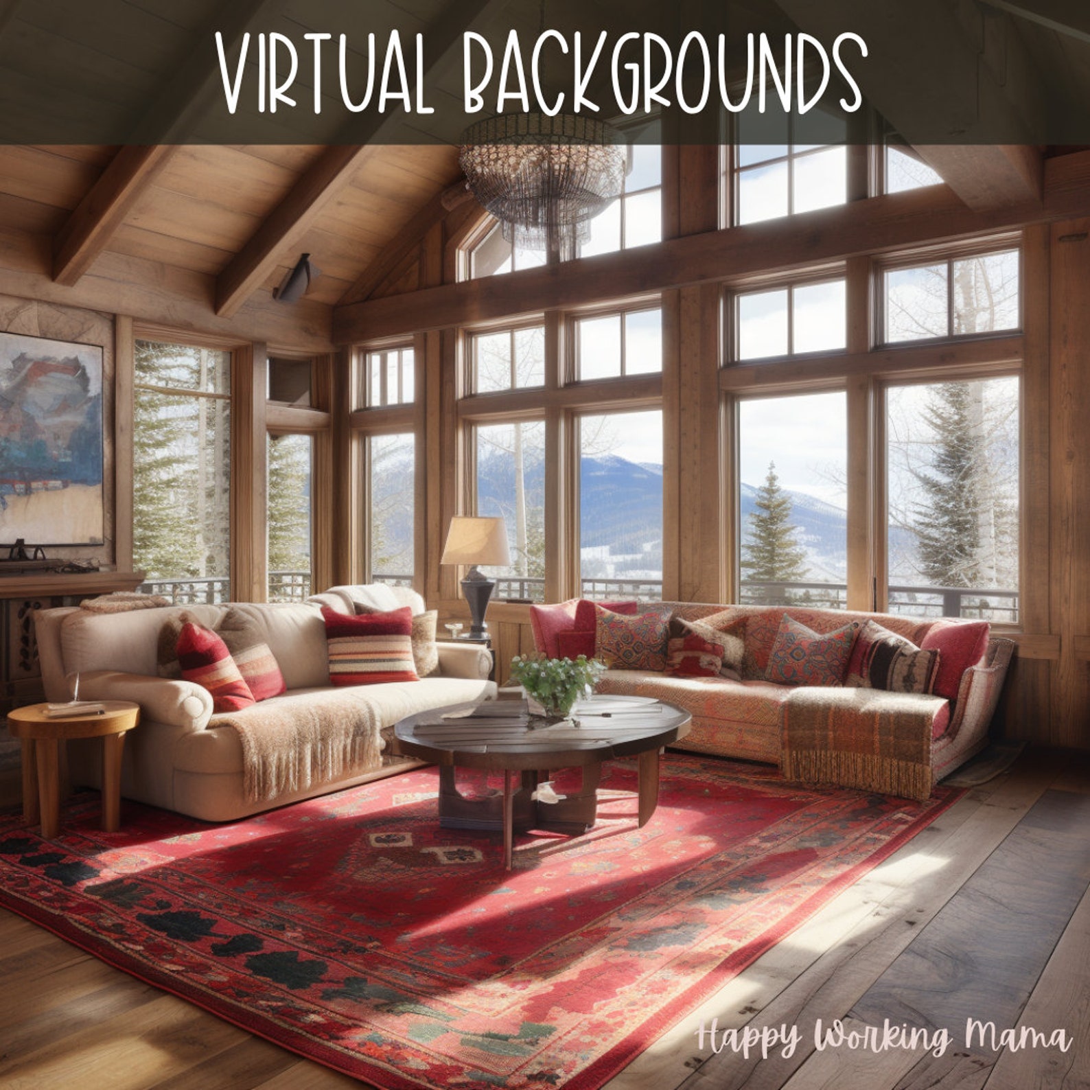 10 CABIN Living Room Images for Virtual Background, Pack of 10 Zoom ...