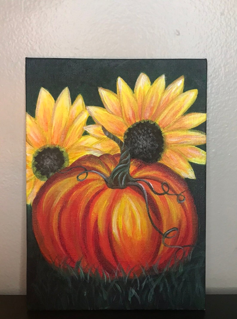 Original Canvas Acrylic Pumpkin &sunflower Painting - Etsy