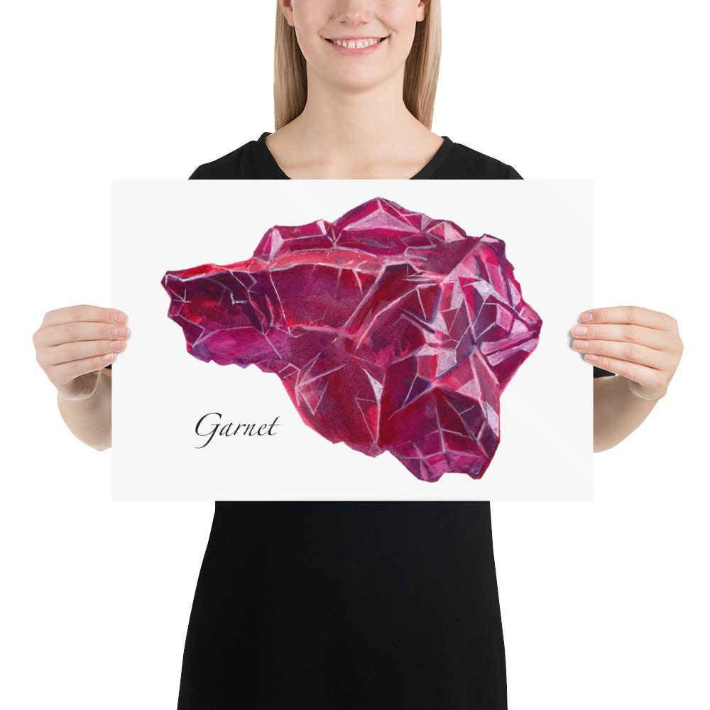 Adirondack Garnet / Raw Gemstone Watercolor Painting Organic Camp Cabin ...