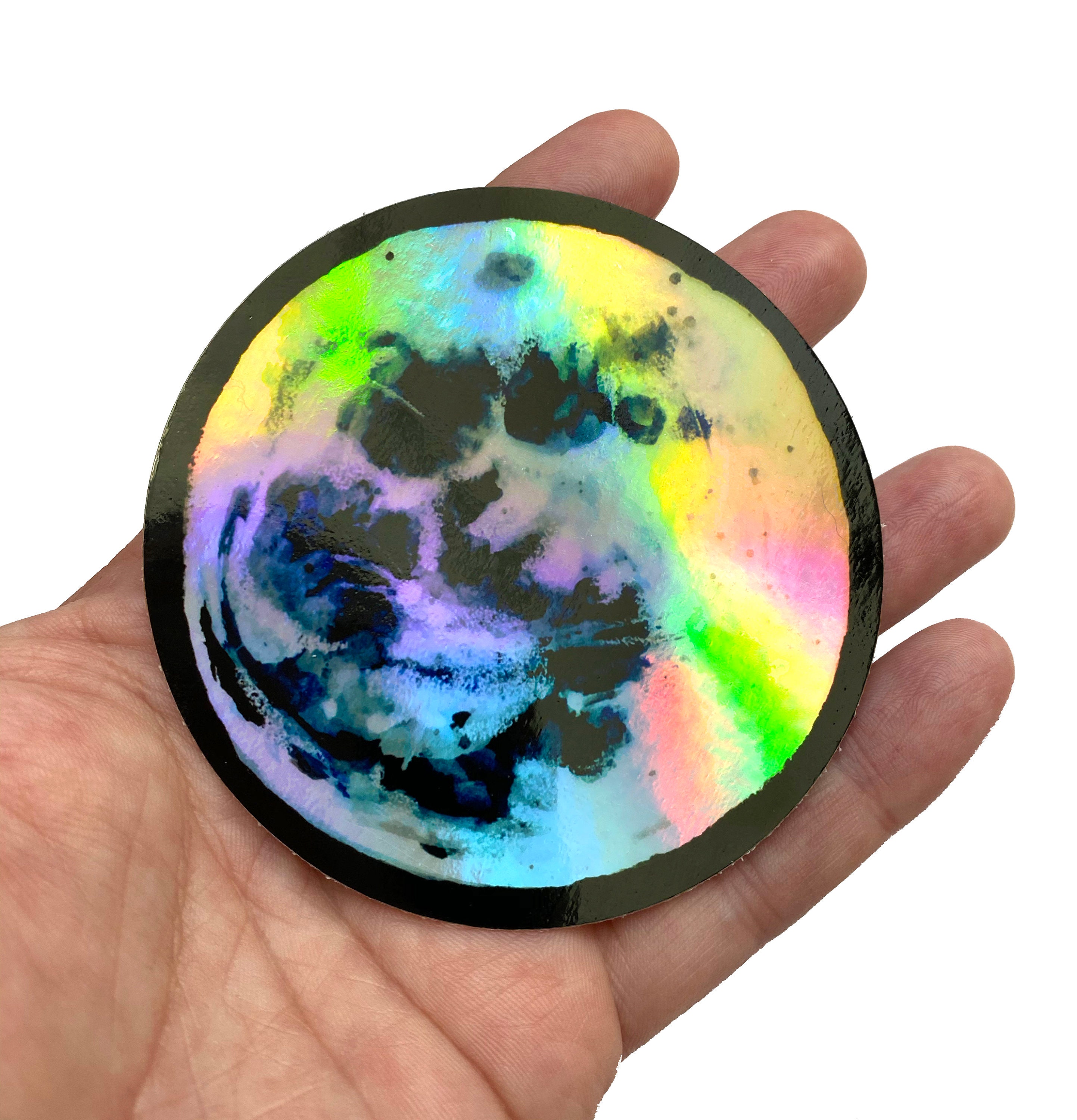 HOLOGRAPHIC Full Moon Sticker / Mystic Rainbow Astronomy Wiccan Outdoor ...
