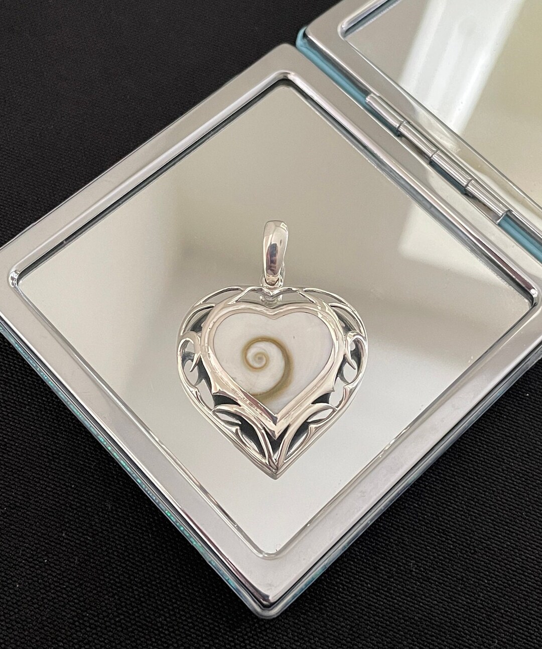 Stunning Large Natural White Shiva Shell and 925 Sterling Silver Love ...