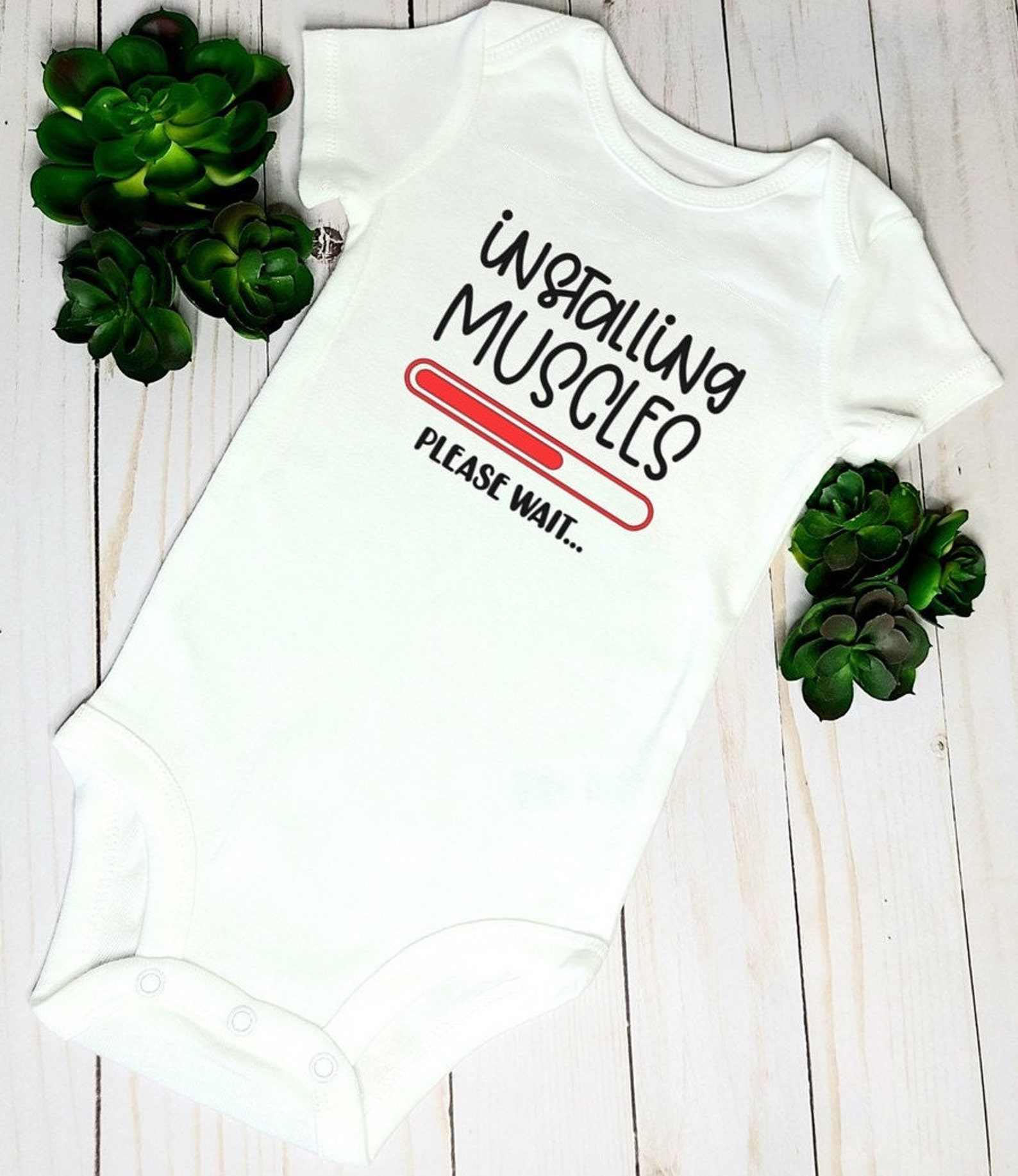 Installing Muscles Please Wait Baby Bodysuit, Stud Muffin, Baby Boy ...