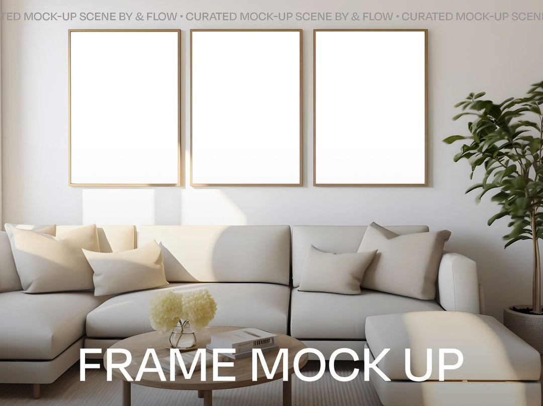 Three Frame Wall Mock Up Large Wood Frame PSD Photoshop - Etsy
