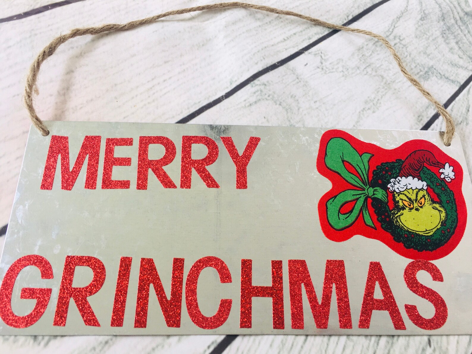 Merry Grinchmas metal sign. Glitter letters grinch decal. | Etsy