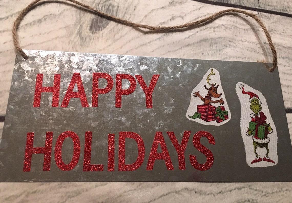 Merry Grinchmas metal sign. Glitter letters grinch decal. | Etsy