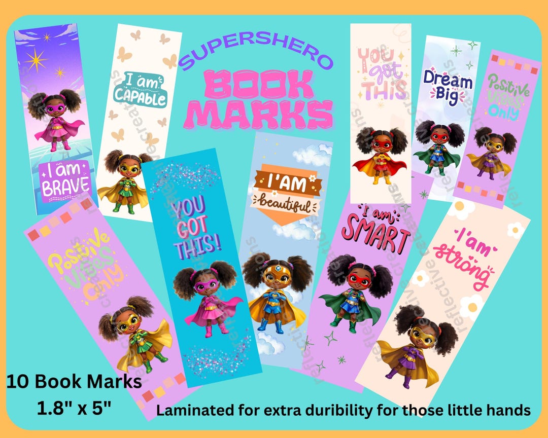 Affirmation Quotes Superhero Bookmarks for Children Reading Accessories ...