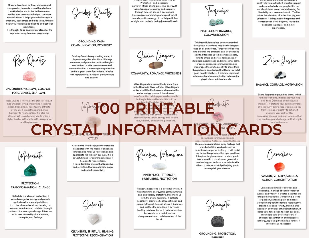100 Printable Crystal Information Cards, Gemstone Meaning Cards ...